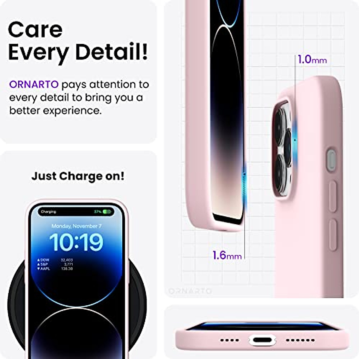 ORNARTO Compatible with iPhone 14 Pro Max Case 6.7, Slim Liquid Silicone 3 Layers Full Covered Soft Gel Rubber Phone Case Protective Cover with Microfiber Lining 6.7 inch-Chalk Pink
