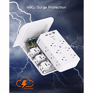 12-Plug Wall Outlet Extender with Shelf, Power Strips, Surge Protector 12 AC Outlets Multi Plug , 3 USB Ports (1 USB C Port) Expander for Home, Office, School