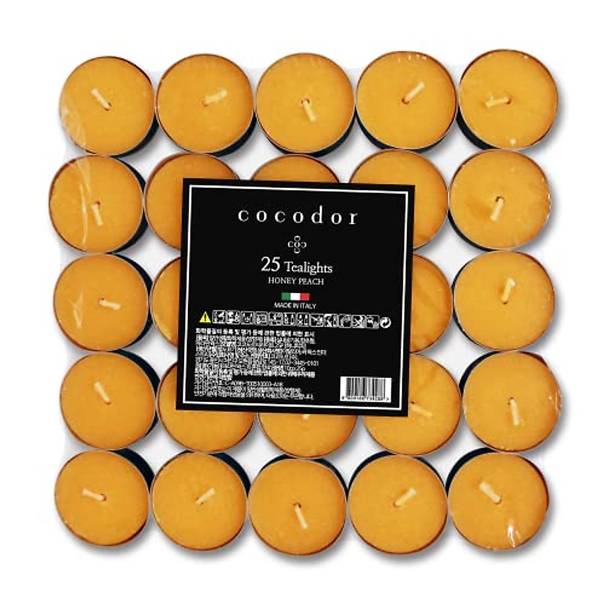 COCODOR Scented Tealight Candles/Honey Peach / 25 Pack / 4-5 Hour Extended Burn Time/Made in Italy, Cotton Wick, Scented Home Deco, Fragrance, Mother's Day