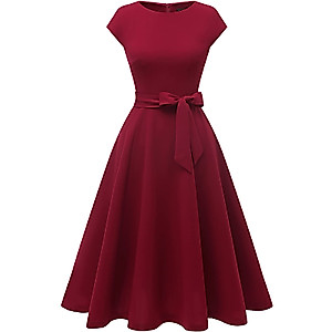DRESSTELLS Cocktail Dress for Women, 2024 Formal Wedding Guest Mother Bride Evening Dress, Aline Swing 1950s Vintage Tea Party Graduation Long Dresses Burgundy 2XL