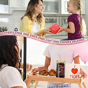 Gejoy Gifts for Mom from Daughter Mothers Day Gifts from Daughter Birthday Presents for Mom 16oz Coffee Glass Mom Funny Can Beer Glass with Bamboo Lids and Straw (Tulip)