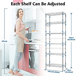 BATHWA 6-Shelf Wire Shelving Units, Heavy Duty Metal Shelf Wire Rack with Leveling Feet, Adjustable Utility Storage Shelves for Garage, Kitchen, Living Room, Bathroom, 21.26L x 11.42W x 62.99H