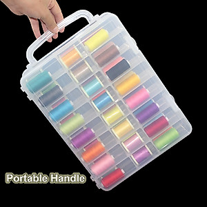 48 Grids Sewing Storage Box Double-Sided Storage Organizer Portable Thread Box Storage Clear Plastic Organizer Box for Embroidery and Sewing Threads, Beads, Small Crafts