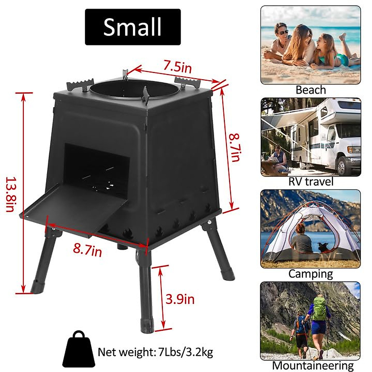 Portable Wood Burning Stove Folding Outdoor Camping Backpacking Stove with Carry Bag for Barbecue Cooking Heating BBQ (Small)
