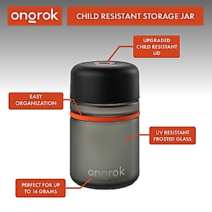 ONGROK Glass Storage Jar, 180ml, 3 Pack, Color-Coded Airtight Glass Containers, UV Air Proof Herb Jar to Stash Goods with Care with Child Resistant Lid