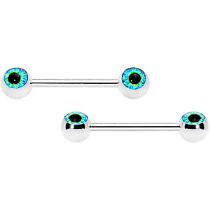 Body Candy 14G Womens Nipplerings Piercing Steel 2Pc Haunting Blue Human Eyeball Nipple Ring Set 5/8"