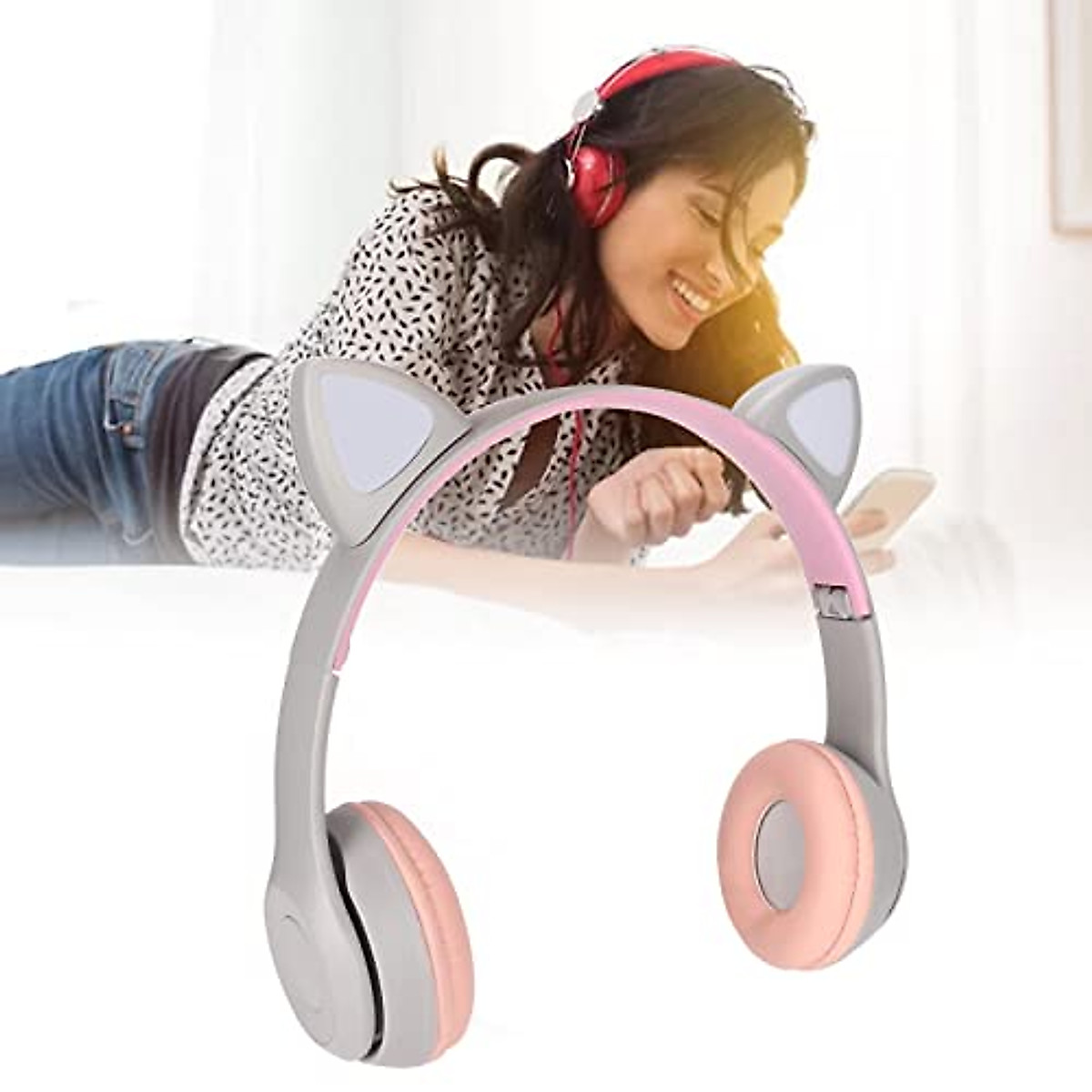 Cat Ear Headphone, RGB Wireless Gaming Headset Noise Cancelling Retractable Portable Bluetooth Headphone with 40mm Speaker for Kids Adults Girls Boys
