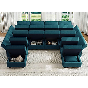 Belffin Terry Fabric Oversized U Shaped Sectional Sofa with Chaise Modular Sectional Sofa Couch for Living Room Convertible Sleeper Bed. Peacock Blue Couch
