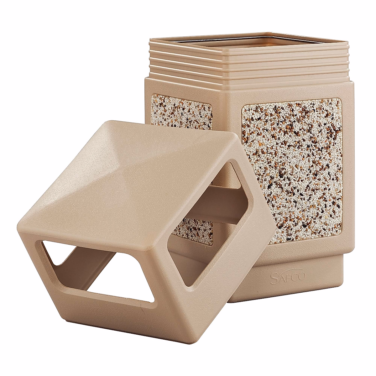 Safco Products Canmeleon Outdoor/Indoor Aggregate Panel Trash Can 9472TN, Tan, Natural Stone Panels, Outdoor/Indoor Use, 38-Gallon Capacity