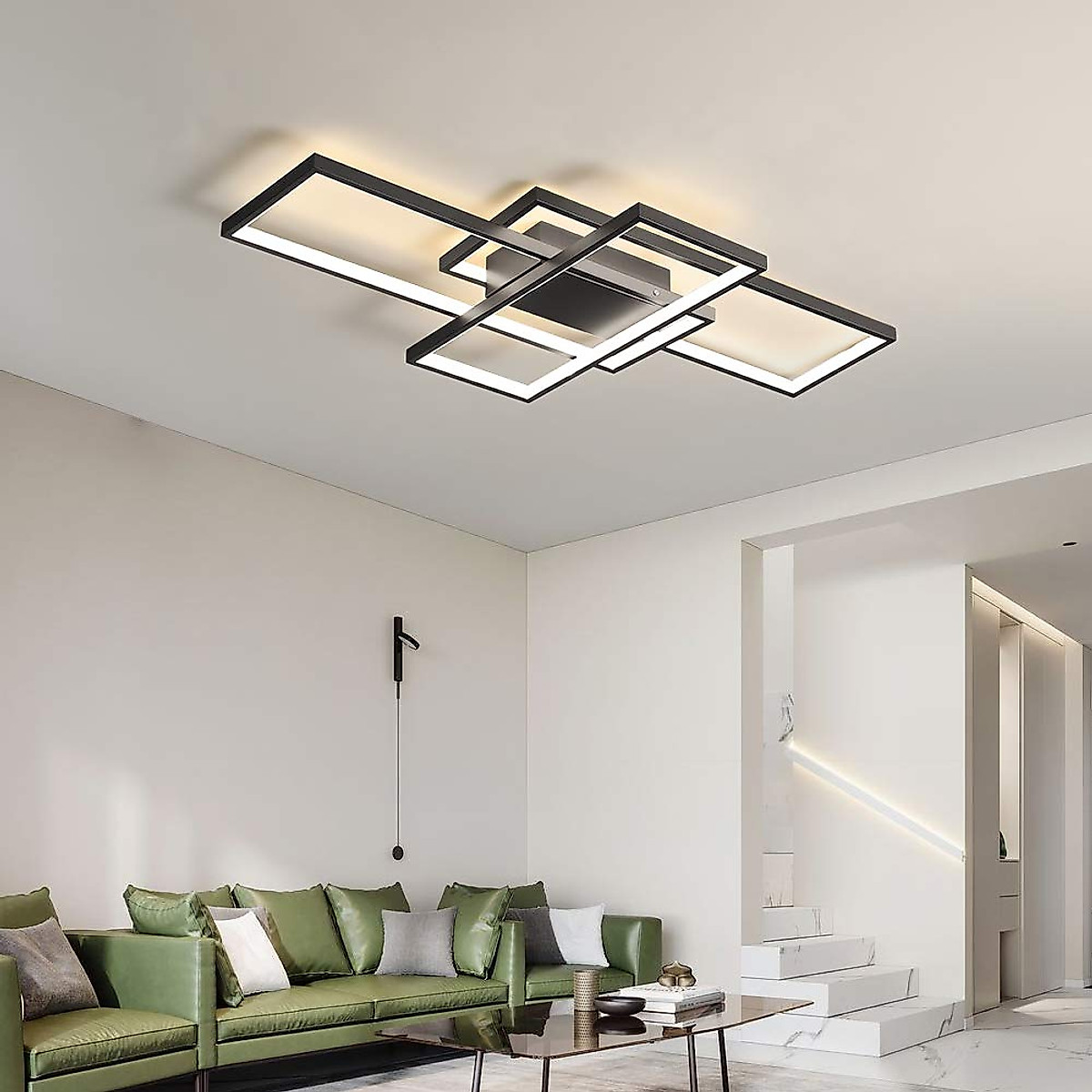 OKES Modern Ceiling Light, 78W LED Ceiling Lamp Black Square Acrylic Flush Mount Ceiling Lights Fixture for Bedroom Living Room Kitchen Office netural light/4000K 35.4inch