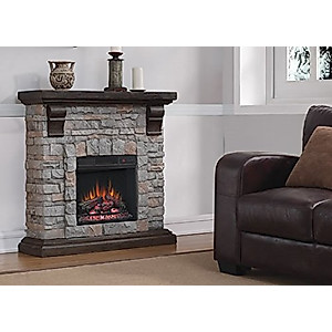 Classic Flame Pioneer Stone Electric Fireplace Mantel Package - Brushed Dark Pine, 18WM10400-I601