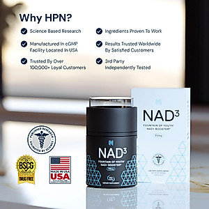 HPN NAD+ Booster (NAD3), Anti Aging Cell Booster, NRF2 Activator, Nicotinamide Riboside Alternative, NAD Supplement Natural Energy, Longevity, and Cellular Health, 312 Mg per Serving (1 Month Supply)