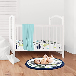 Sweet Jojo Designs Blue and Green Dino Playmat Tummy Time Baby and Infant Play Mat for Mod Dinosaur Collection