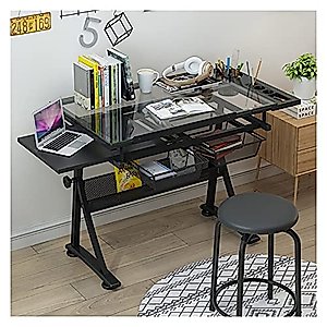 Adjustable Glass Drafting Table,Versatile Art Study Table,with Storage Drawers,Art Studio Design Sketching Painting Work Station