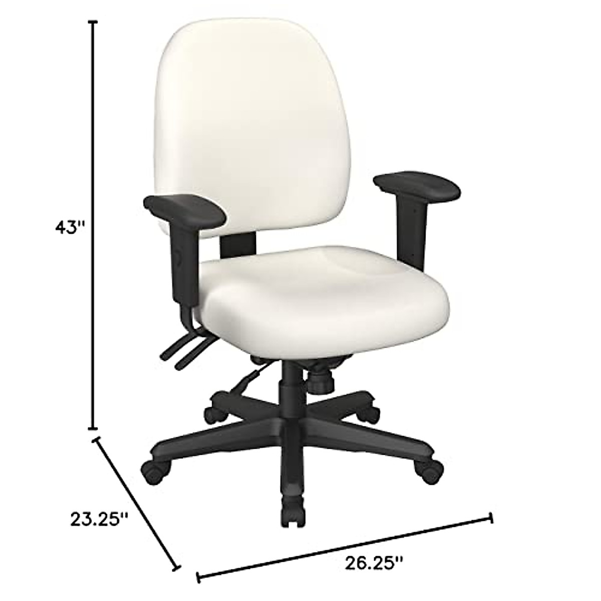 Office Star Ergonomic Mid Back Office Desk Chair with Adjustable Height, Tilt, and Padded Arm Rests, Dillon Snow Fabric