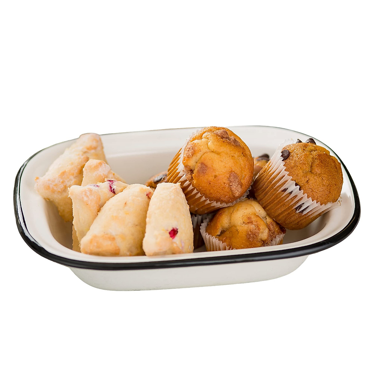 Tablecraft Enamelware Collection Black Rim Solid White Enamel Rectangular Serving Bake Pan, Camping, Farmhouse, Home & Restaurant Use Porcelain over Steel, Classic, Vintage, Style 11x8x2.3