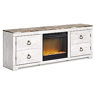 Signature Design by Ashley Willowton Farmhouse TV Stand with Fireplace Option for TVs up to 72", White