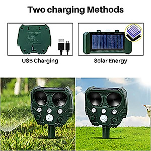 Ultrasonic Animal Repeller, Solar Animal Deterrent with Motion Sensor and Flashing Lights,Outdoor Waterproof Farm Garden Yard Repellent for Cat Rodent Squirrel Dog Rabbit Raccoon Skunk Fox Deer etc