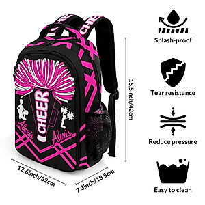 Anneunique Custom Pink Black Cheerleaders Pom Cheer Backpack Custom Name Large Capacity Shoulder Bags for Sports Party
