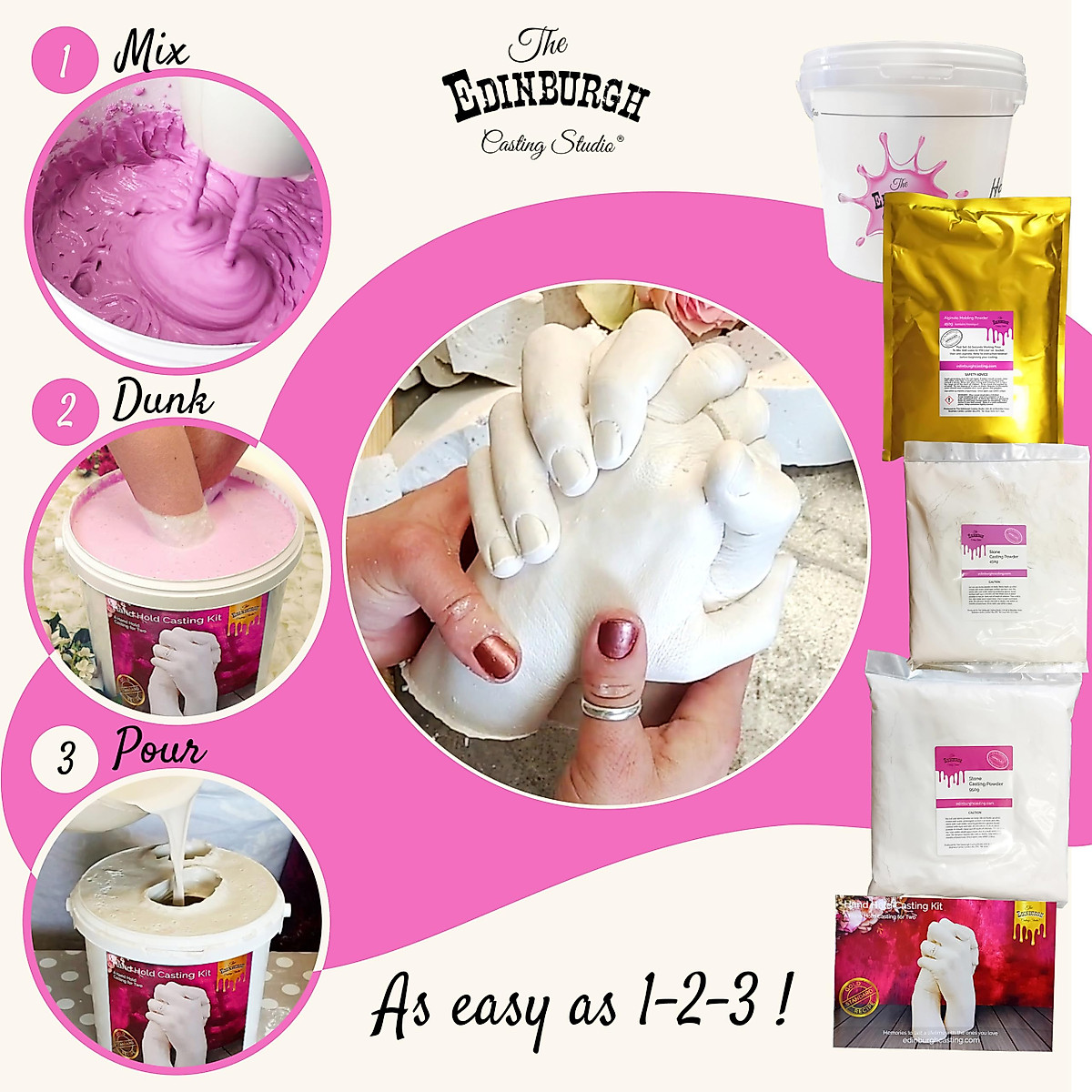 Edinburgh Hand Casting Kit Couples - Unique Gifts for Mothers Day - Lifelike Stone Sculpture for Two DIY Hand Mold Mom Gift Wedding Engagement Anniversary Ideas Husband Wife Boyfriend Girlfriend