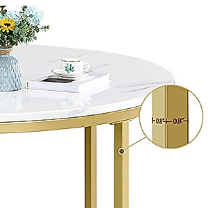 Yaheetech Modern Marble Coffee Table, Faux Accent Round Table Cocktail Table w/X-Base & Sturdy Metal Legs & Protective Foot Pads for Living Room, Mustard Gold