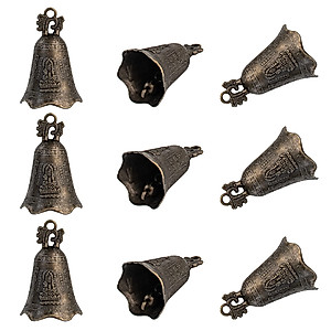 Framendino, 10 Pack Mini Pray Buddha Feng Shui Bell Pendant for Crafts Home Garden Decorative Bronze