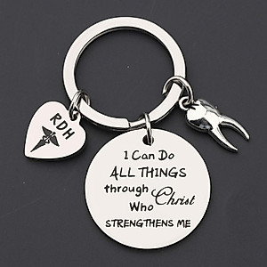LQRI Dentist Gift Registered Dental Hygienist Gift I Can Do All Things Through Christ Who Strengthens Me Keychain Dental Jewelry Dentist Retirement Gift RDH Graduation Gift (sliver)