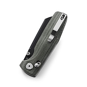 BESTECH KNIVES Pocket Folder Folding Knife: 3.07" D2 Steel Black Cleaver Blade, Micarta Scales, Thumbstud, B-Lock, EDC Steel Clip, BG43B-2 (Green Micarta)