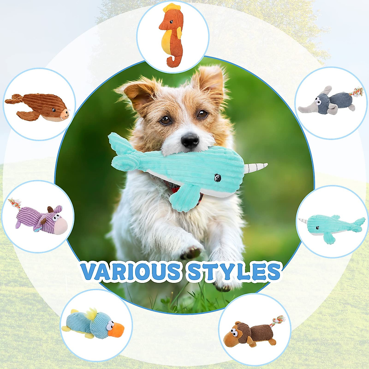 Junkin 7 Pack Dog Toys Squeaky Dog Toys Indestructible Puppy Chew Toys for Teething Stuffed Animal Plush Dog Toy Assortment Stuffed Dog Toys for Small Medium Pup Dog, Assorted Animal Styles