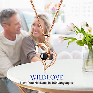 WILDLOVE Preserved Real Red Rose with Necklace in 100 Languages, Gifts for Mom Girlfriend Wife and Grandma on Mothers Day, Anniversary Birthday Gifts for Women