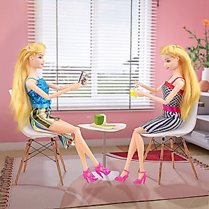 18INDC 17 Pcs Suitcase Clothes and Accessories 3 Dresses 2 Bag 3 Magazine 2 Shoes 1 Matcha Cake Set 1 Miniature Laptop Computer 1 Camera for 11.5 Inch Girl Doll (NO Doll)