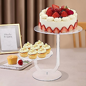 CECOLIC 2 Tier Clear Cake Stand Acrylic Cupcake Display Holder Dessert Pastry Tower for Weddings, Birthdays, Anniversaries, Baby Showers, Afternoon Tea Parties Décor (8 Inches)