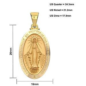 US Jewels Ladies 26mm 14K Yellow Gold Virgin Mary Hollow Oval Polished Pendant