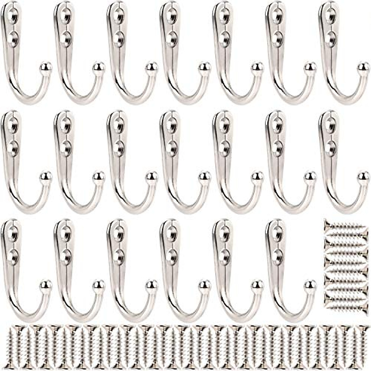 Onwon 20 Pieces Wall Mounted Hooks with 50 Pieces Screws, Vintage Style Robe Hooks Single Coat Hanger Coat Hooks (Silver)