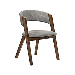 Armen Living Rowan Mid-Century Modern Accent Dining Chair Finish Fabric-Set of 2, 21" Wide, Walnut/Grey