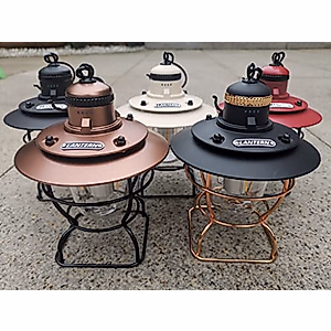 USB Recharging Super Bright Retro Campsite Lantern Outdoor Camping Hiking Fishing Tent Night Light Lamp Stepless Dimming 3 Modes Adjustable Waterproof (Gold & Black)