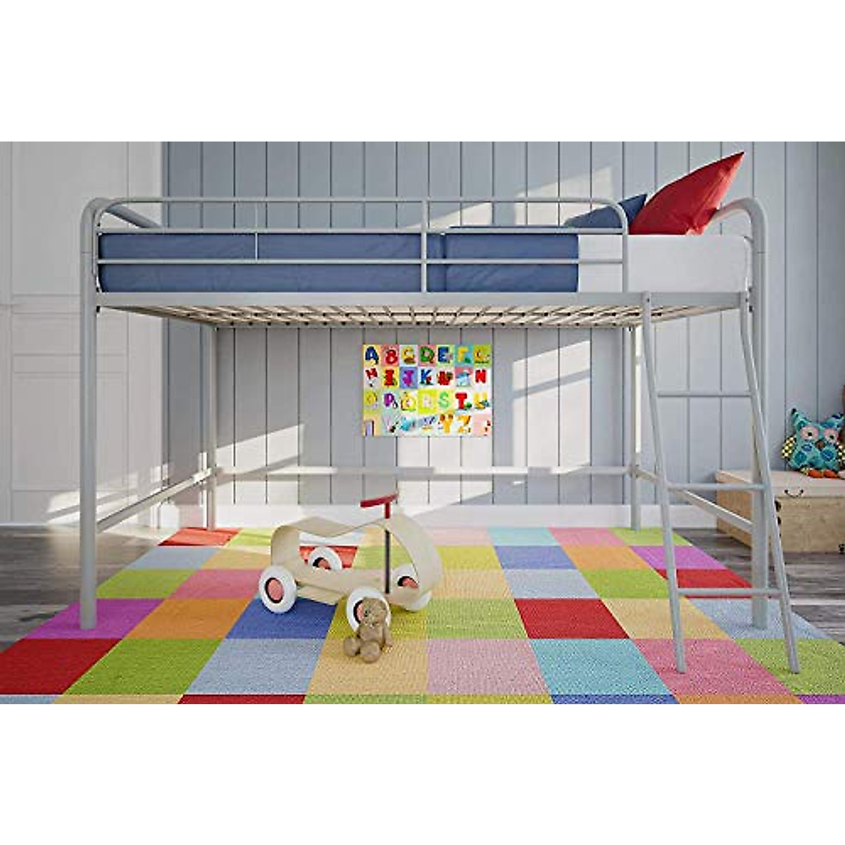 DHP Junior Loft Bed Frame with Ladder, Twin, Silver