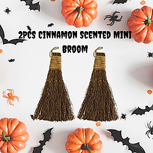KRE Cinnamon Scented Broom 6 Inch Mini Hand Broom Fresh Scent for Fall Autumn Halloween Christmas Holiday DIY Art Craft Projects Material Farmhouse Home Decoration Gifts Pack of 2 with Bonus Hermbuch