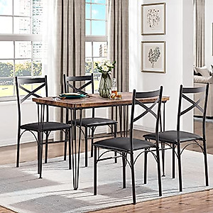 VECELO Kitchen Dining Room Table Set for Dinette, Breakfast Nook, 4 PU Metal Frame Chairs,Rectangular, Brown