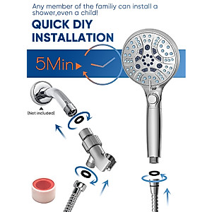 Pavezo High Pressure Handheld Shower Head with Filter, ON/OFF Switch Pause Button, 10-mode Shower Head with Hard Water Softener Filters, SS Hose, Anti-clog & Powerful Clean Tile & Pets, Premium Chrome