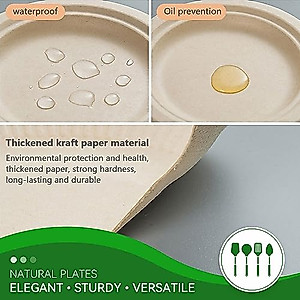 Amozife 100% Compostable 7 Inch Paper Plates, 125 Count Disposable Eco-Friendly Brown Dinner Plates, Biodegradable Heavy Duty Plates for Parties, Weddings, Catering, Events