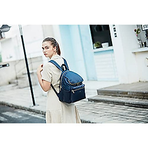 Kah&Kee Backpack for Women Fashion Waterproof School Bag Multiple Compartments 10 Pockets Fake-Leather Nylon Stitching (Light Beige/Beige)