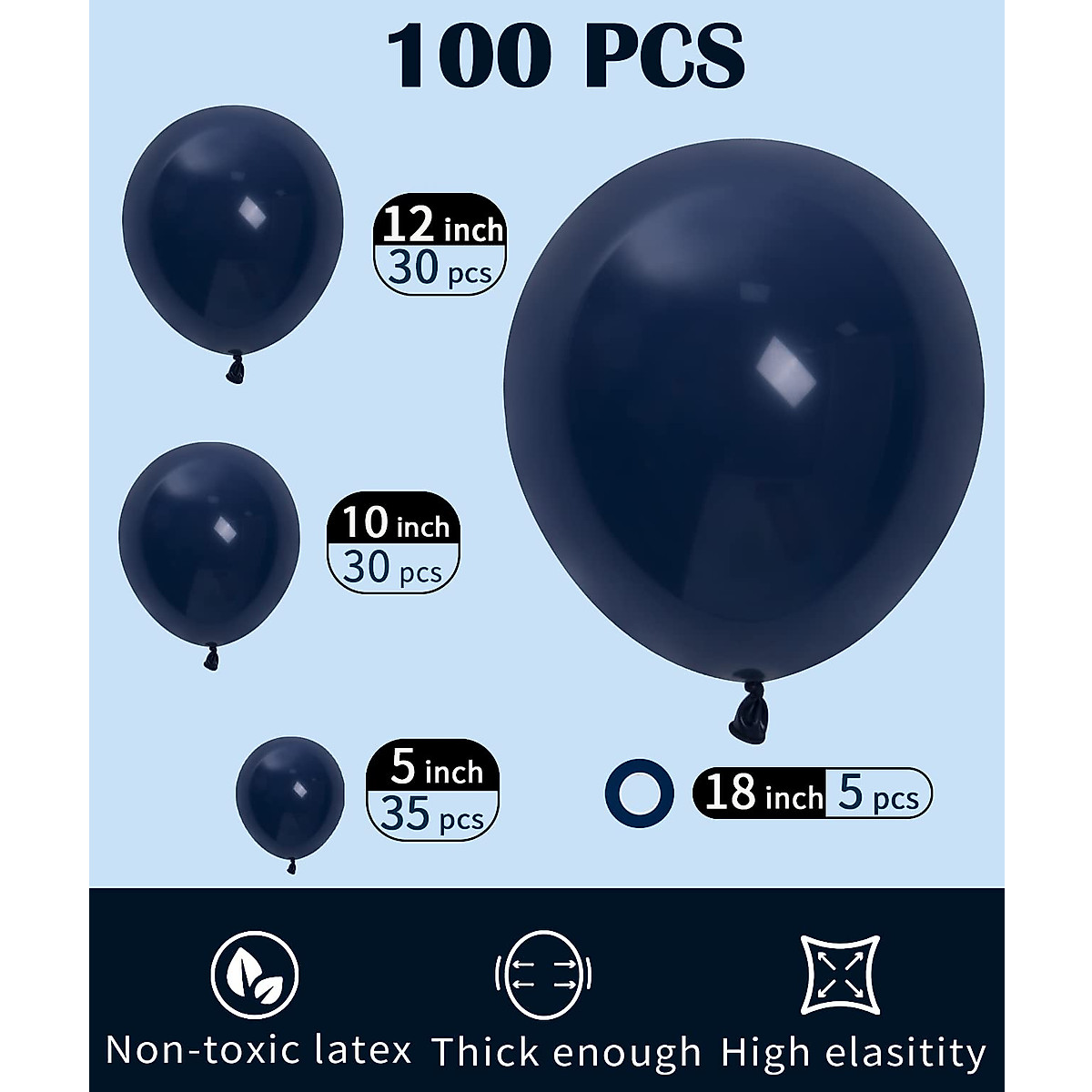 Styirl Navy Blue Balloons Garland Kit - 100 pcs 5/10/12/18 inch Party Latex Ballons As Birthday Balloons/Graduation Balloons/Gender Reveal Balloons for Birthday/Baby Shower/Wedding/Party decorations