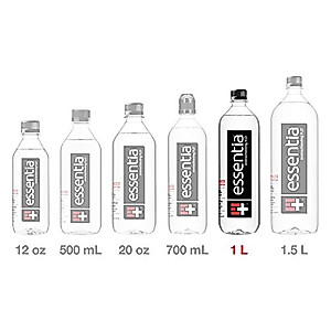 Essentia Bottled Water, 1 Liter, 12-Pack, Ionized Alkaline Water:99.9% Pure, Infused With Electrolytes, 9.5 pH Or Higher With A Clean, Smooth Taste