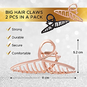 HOYDEPUNKT Hair Clips, Large Hair Clips, Banana Hair Clip Strong Hold Hair Claw Clip, Girls Hair Clips Hair Accessories for Women and Hair Clips Women Metal Hair grips, 2Pcs (Rose Gold, Pewter)