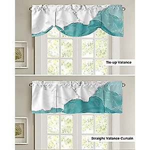 Funnywall88 Tie Up Curtain Valance for Living Room,Wild Marble Pattern Gold Teal White Ombre Valance for Kitchen Window Valance Adjustable Tie-up Valance 12 Inch Rod Pocket 1 Panel