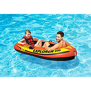 INTEX 58330EP Explorer 200 Inflatable Boat: 2-Person – Dual Air Chambers – Welded Oar Locks – Grab Rope – 210lb Weight Capacity