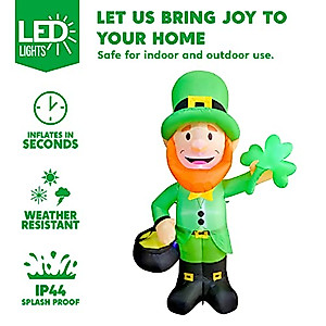 Joiedomi 6FT St Patrick Standing Leprechaun Inflatable for Yard Garden Decorations, Indoor and Outdoor Theme Party Decoration, Yard, Garden, Lawn Ornaments with LED Light Build-in