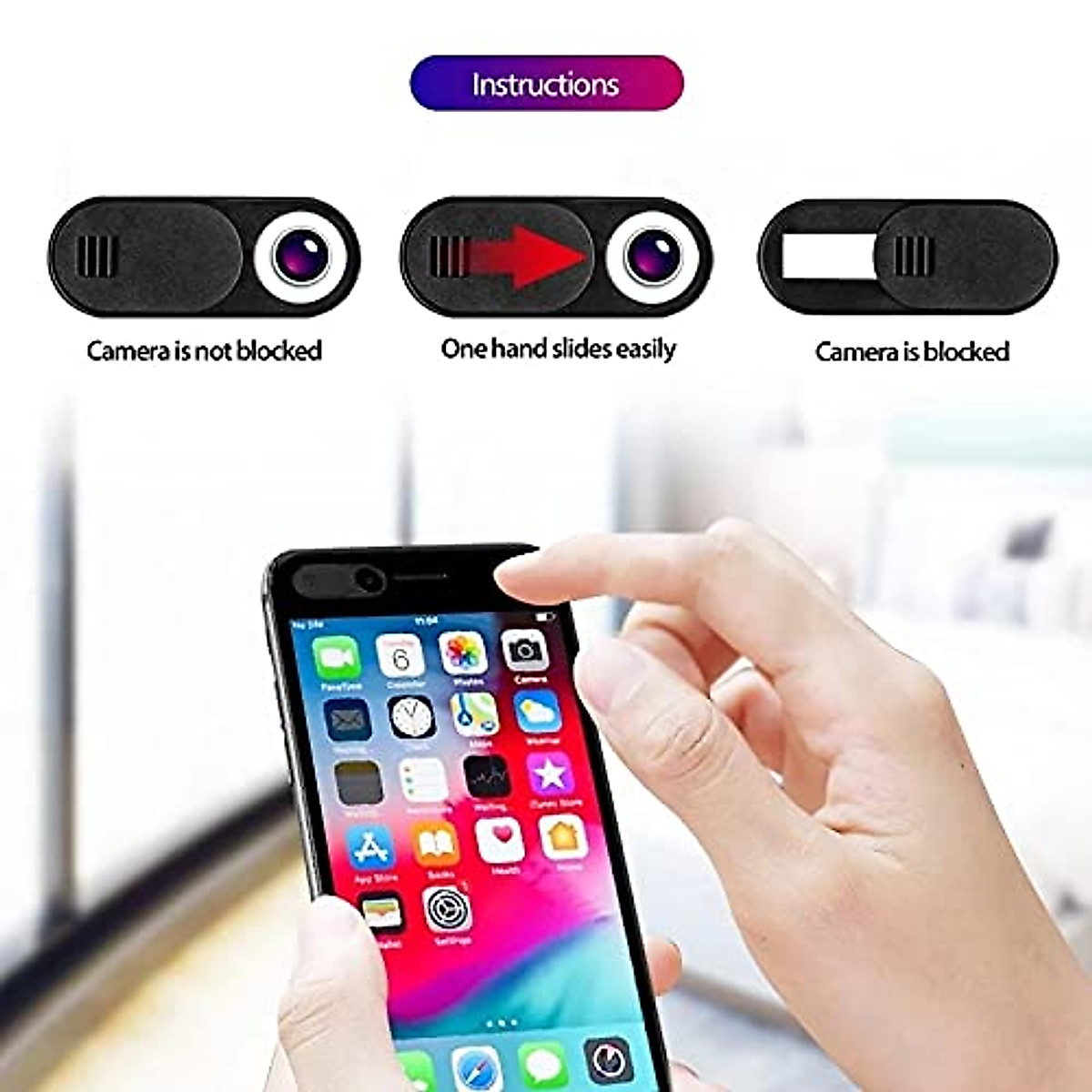 kkhouse 20PCS Mobile Phone Privacy Sticker Webcam Cover Shutter Magnet Slider Plastic for Phone Web Laptop Tablet Camera Cover (Black)