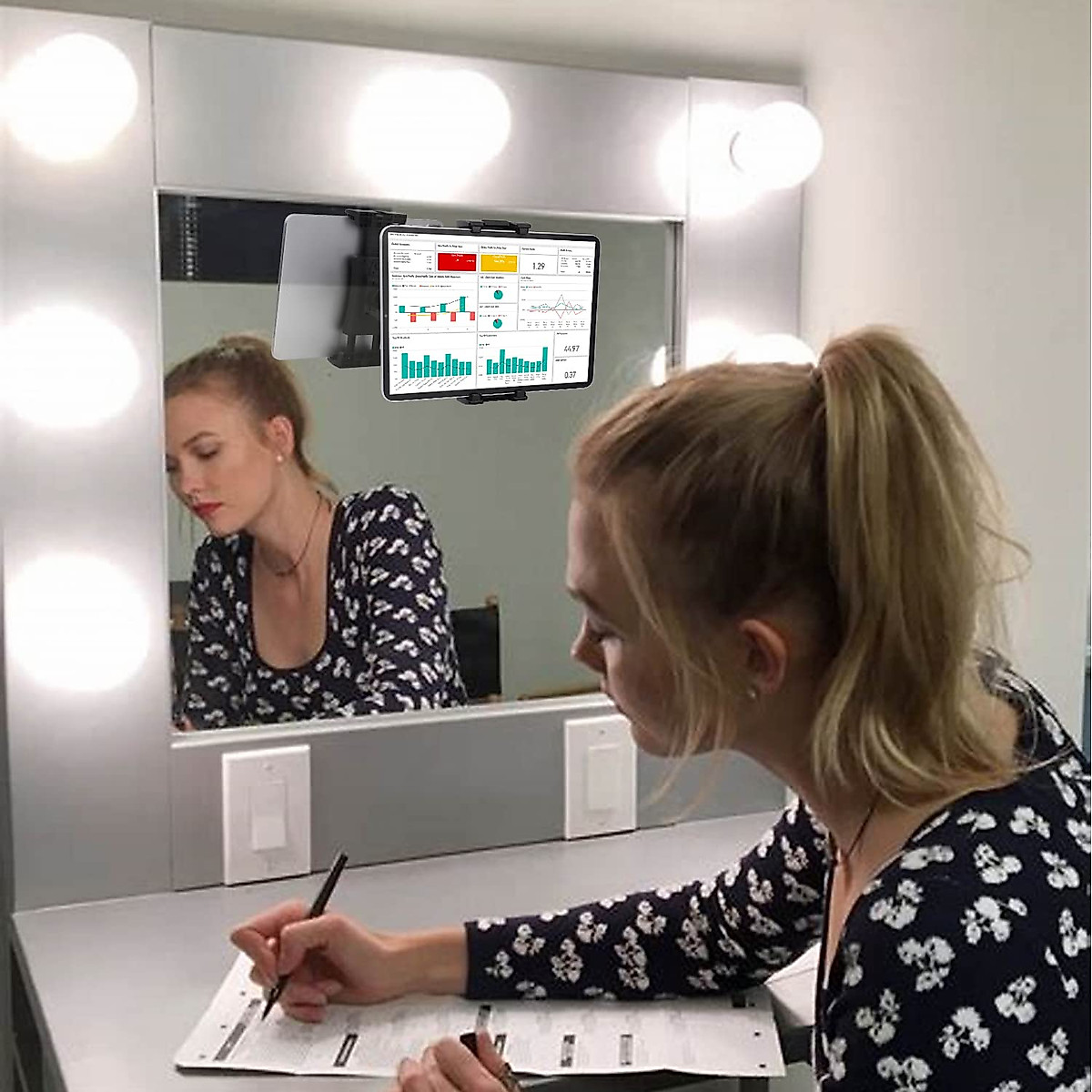 Mippko Mirror & Bathroom Tablet Holder Suction Cup Mount, 3.5" Suction Base for Glass/Wall/Metal/Plastic, Clamp Compatible with 7~12.9" iPad/Nexus/LG G Pads/e-Reader